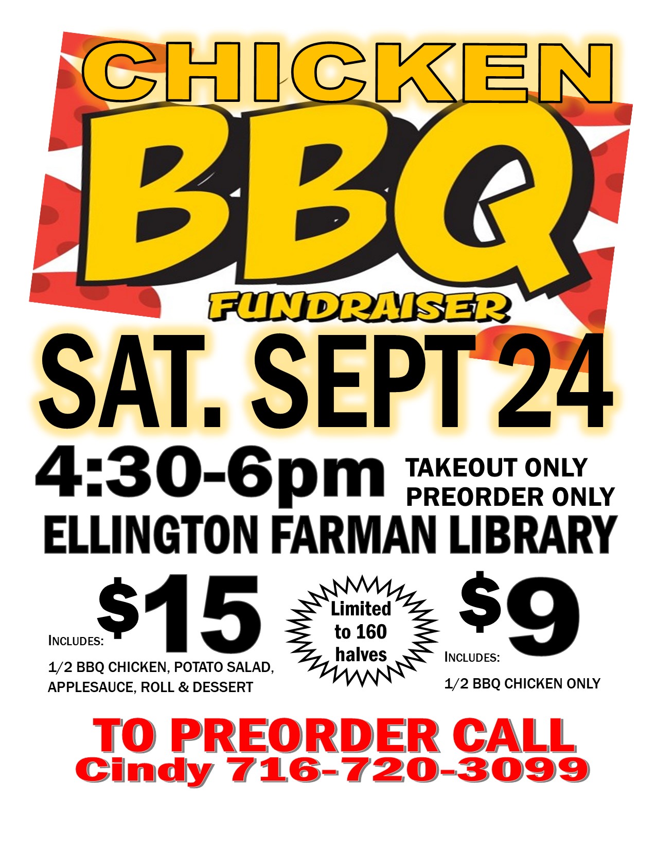 Chicken BBQ Fundraiser • Ellington Farman Library Chicken BBQ Fundraiser • Ellington Farman Library
